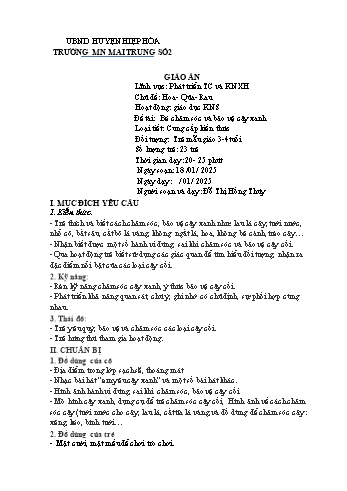 Giáo án Mầm non Lớp Mầm - Chủ đề: Hoa. Quả. Rau - Đề tài: Bé chăm sóc ...